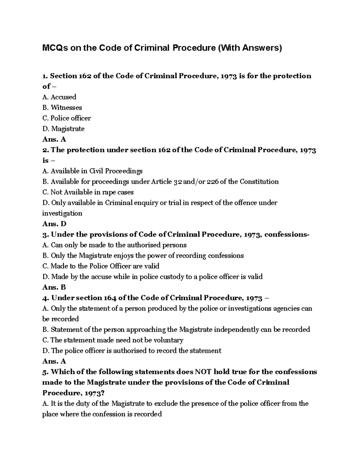 100 Cr PC Questions - MCQs on the Code of Criminal Procedure (With ...