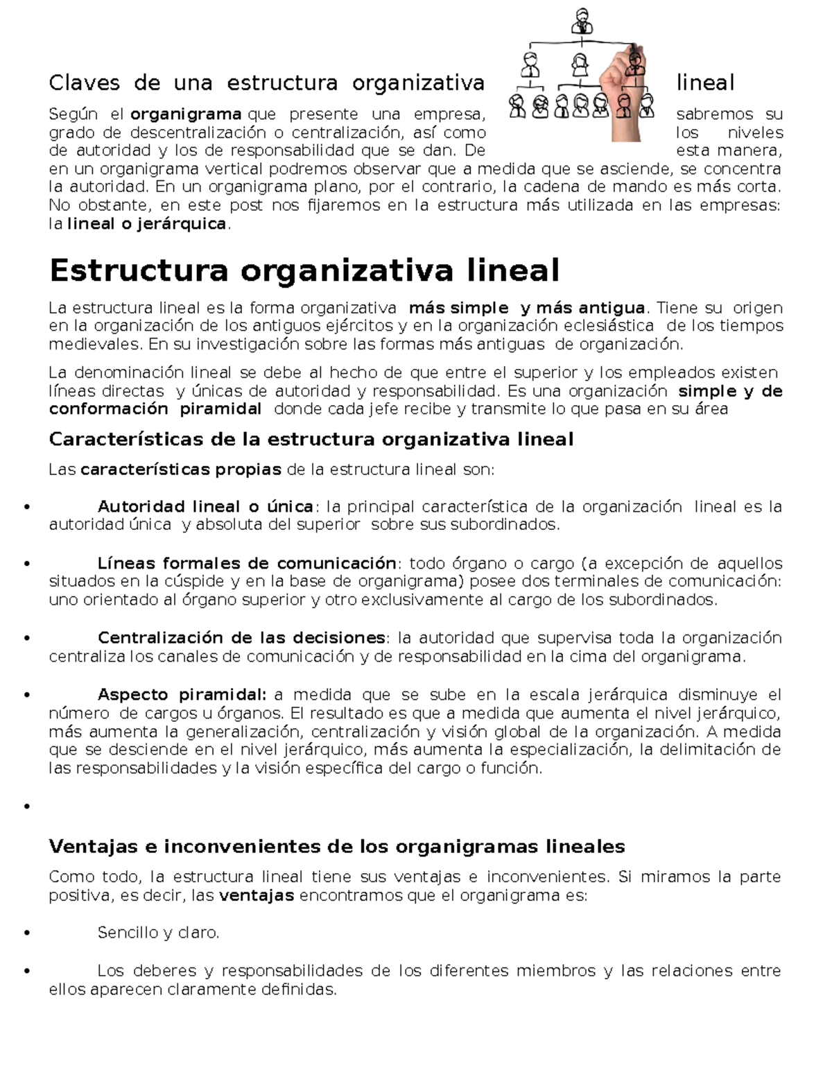 Claves de una estructura organizativa lineal - De esta manera, en un ...