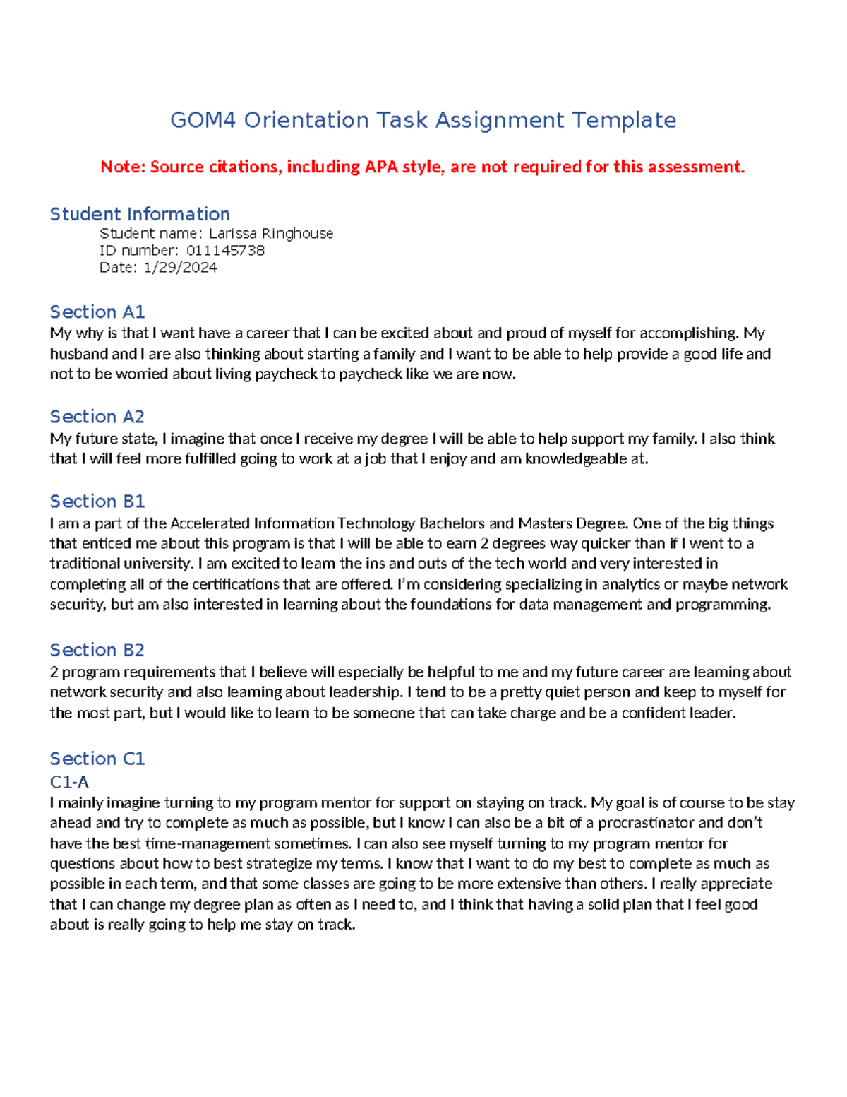 Orientation Task - Attempt 2 Study Guide - GOM4 Orientation Task Assignment Template Note ...