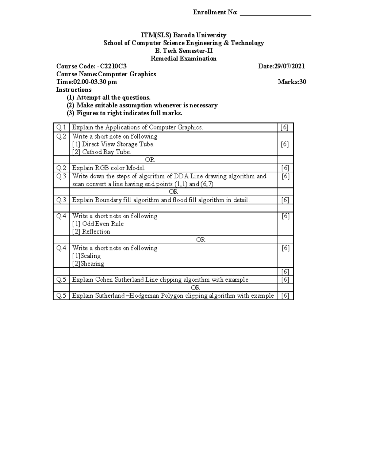 CG Remedial Examination Paper - Enrollment No ...
