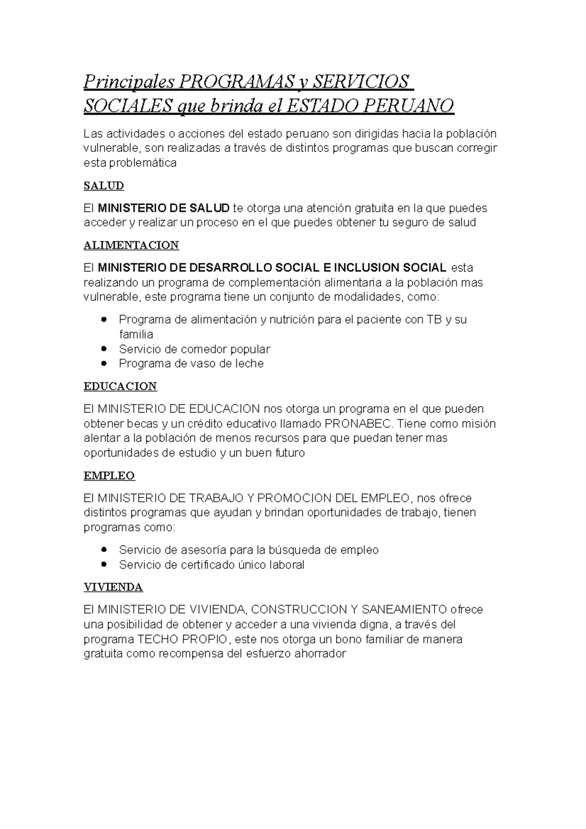 Principales Programas y Servicios Sociales - Principales PROGRAMAS y ...