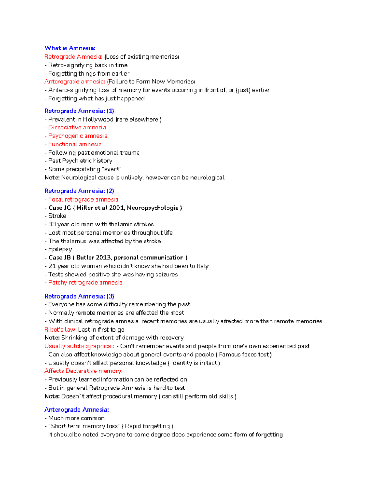 Week 6 Amnesia - Lecture notes 6 - What is Amnesia: Retrograde Amnesia ...