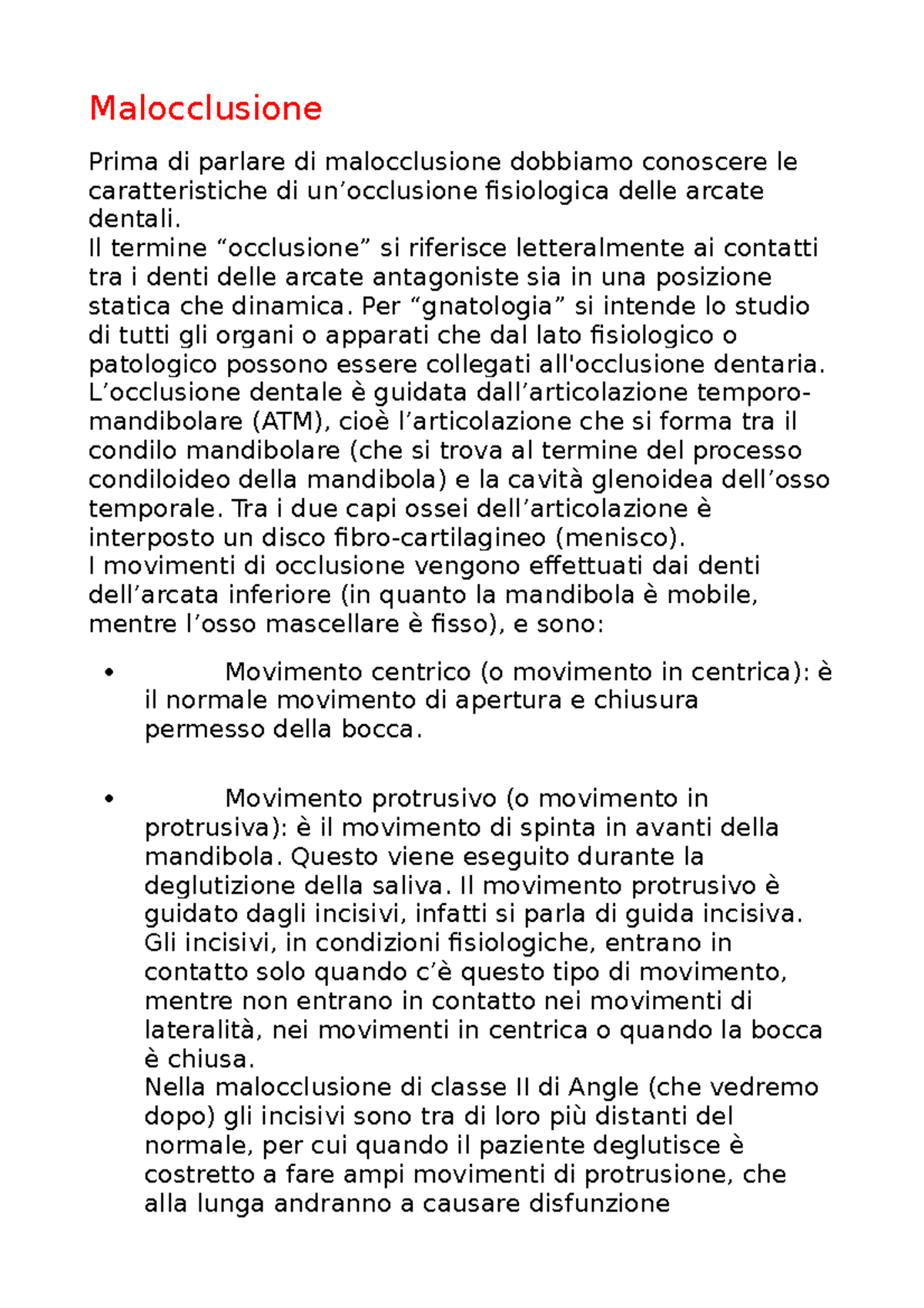 Malocclusione - appunti prof palazzo malocclusioni unict ...