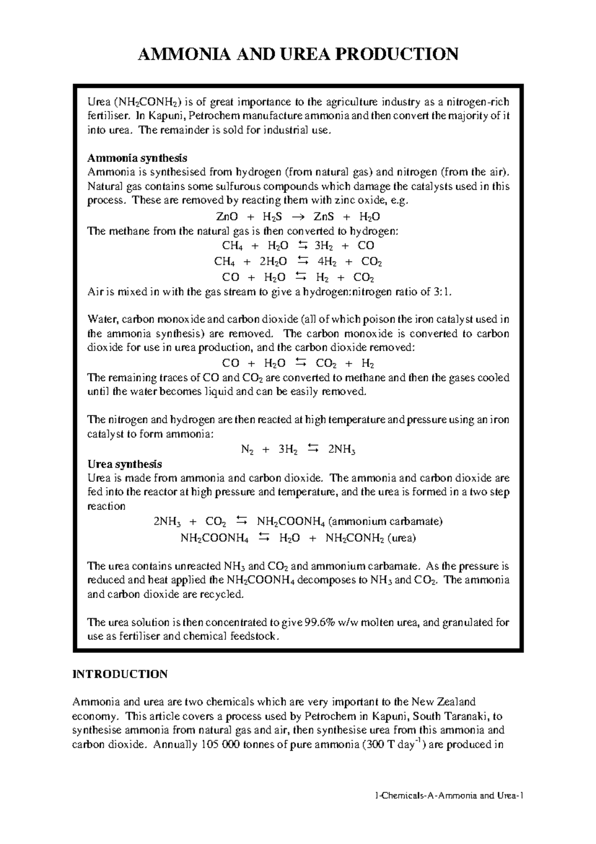 8 Ammonia AND UREA Production - AMMONIA AND UREA PRODUCTION Urea (NH 2 ...