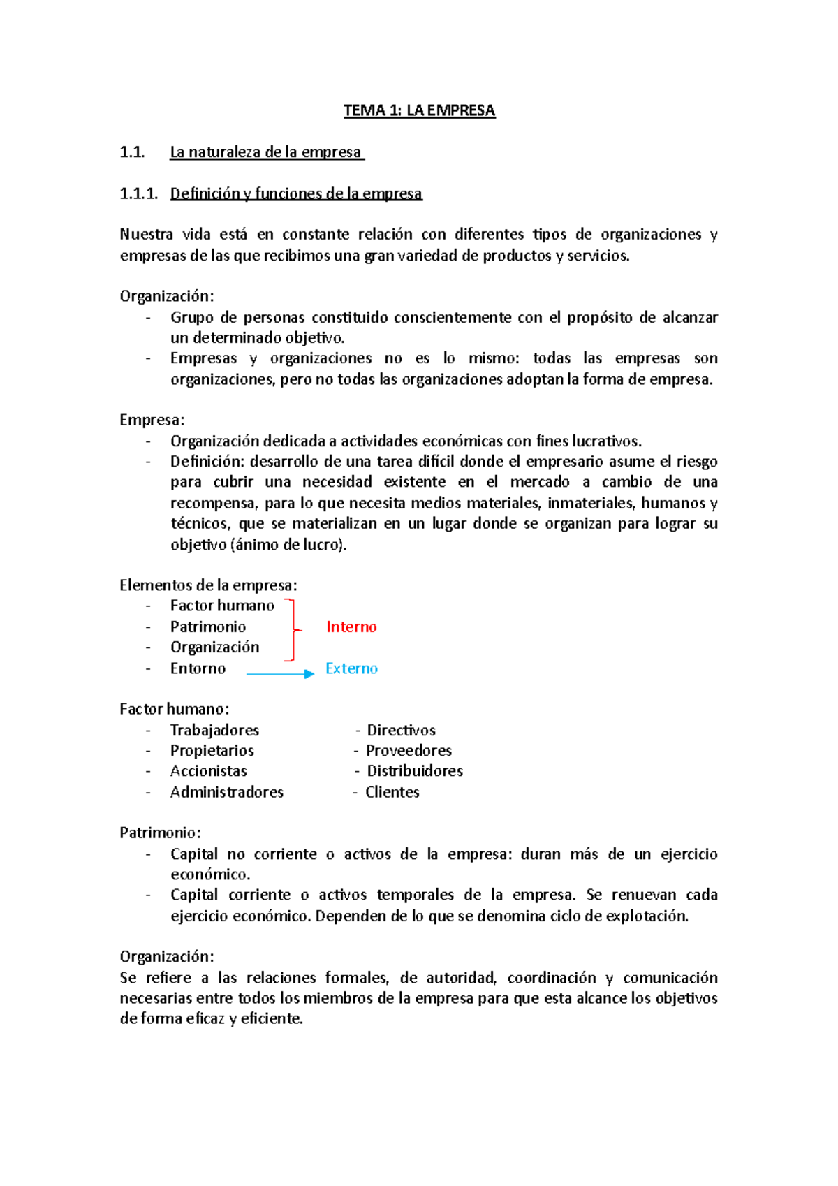 TEMA 1 LA Empresa - apuntes - TEMA 1: LA EMPRESA La naturaleza de la ...