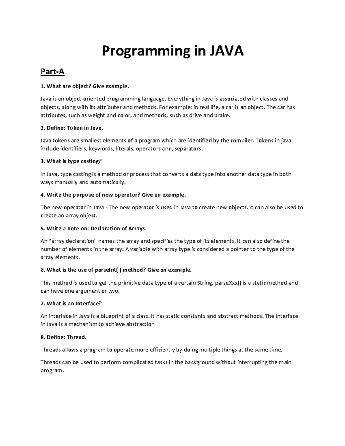 Programming In JAVA 2 Marks Programming In JAVA Part A 1 What Are