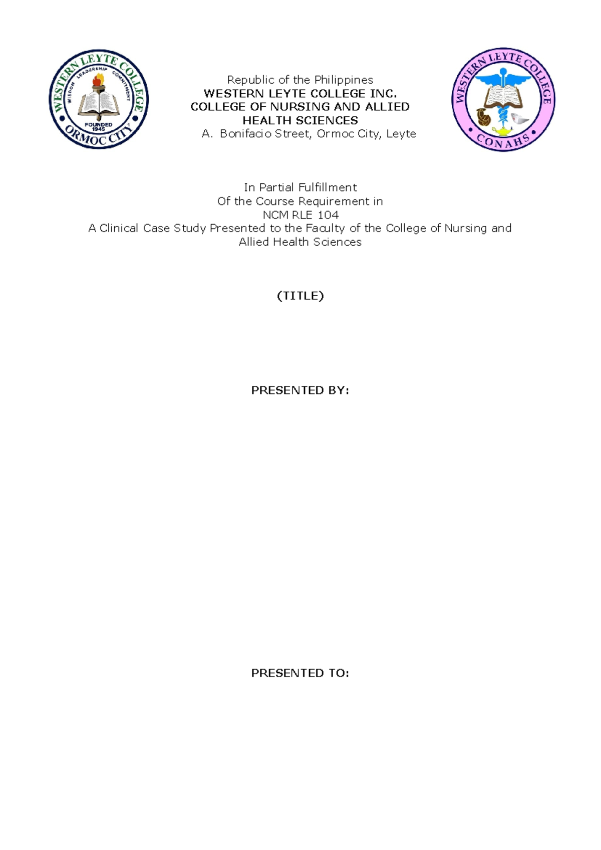 CASE- Study- Guide - to help - Republic of the Philippines WESTERN ...