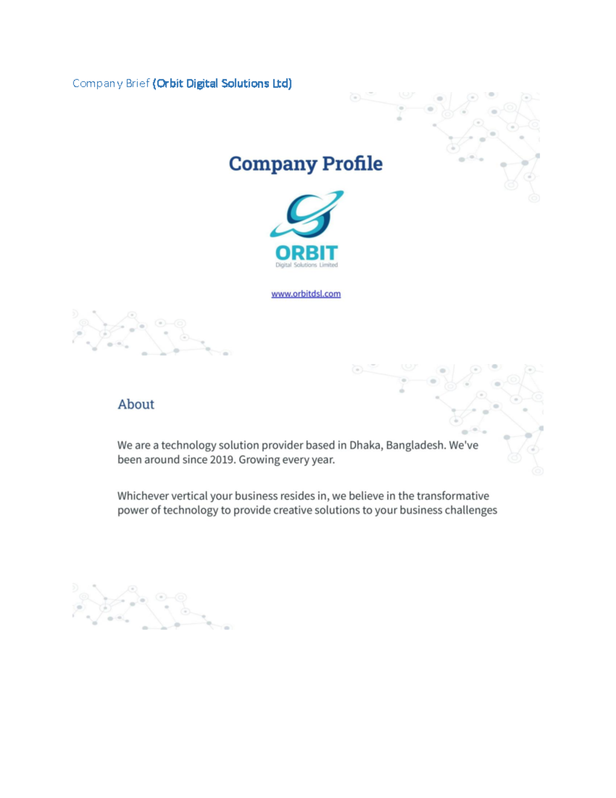 Company profile Orbit - Digital Design - Company Brief (Orbit Digital Solutions Ltd) - Studocu
