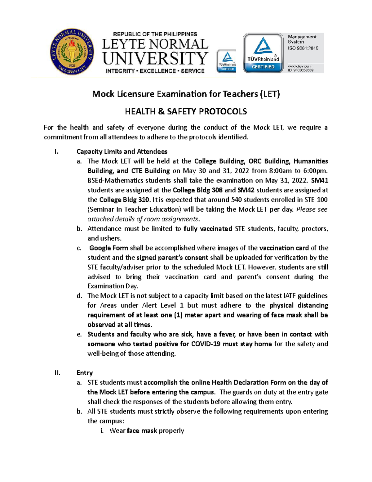 Mock-LET-Protocols - to many - Mock Licensure Examination for Teachers ...