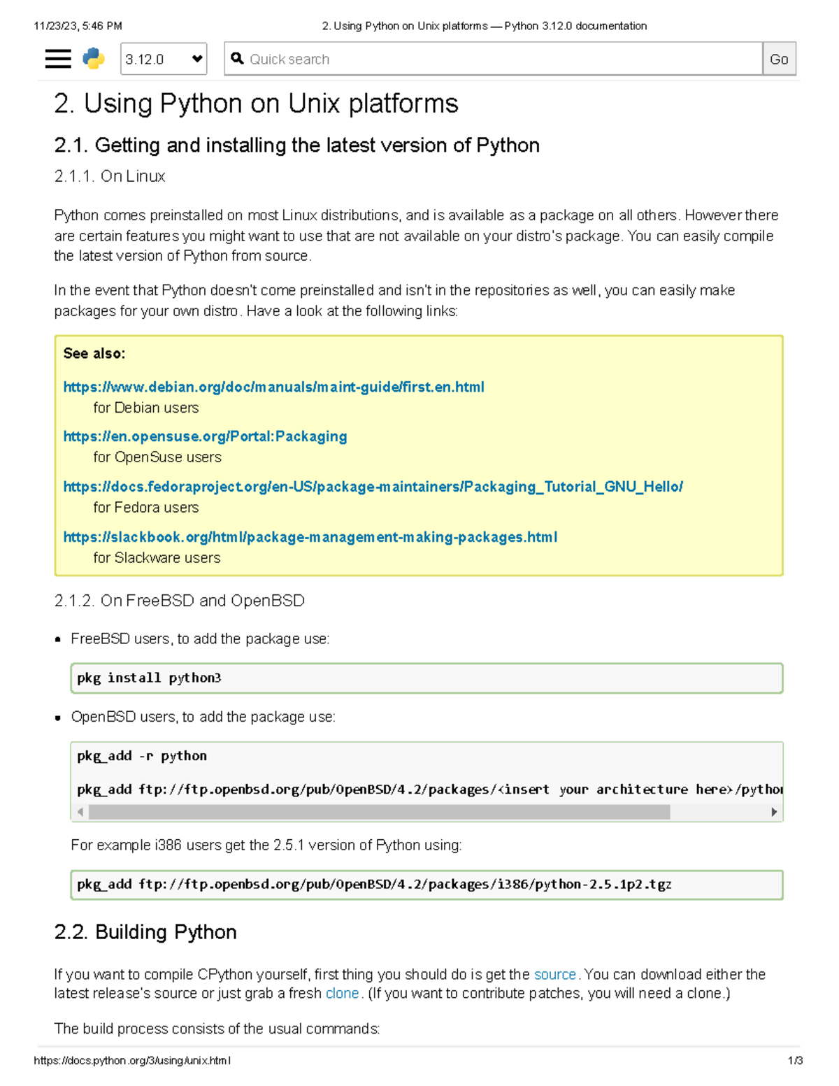 2. Using Python on Unix platforms — Python 3.12.0 documentation - 11/23 ...