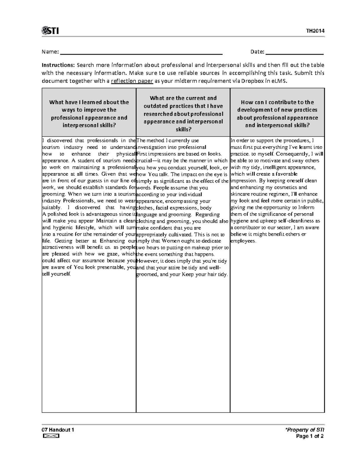 07 Handout 1 - TH 07 Handout 1 student@sti *Property of STI Page 1 of 2 Name: Date: Instructions ...