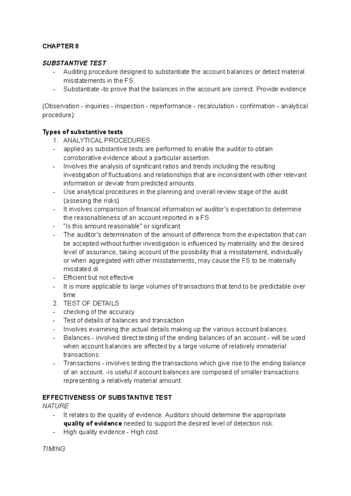 C8-SUBSTANTIVE TEST - CHAPTER 8 SUBSTANTIVE TEST Auditing procedure ...
