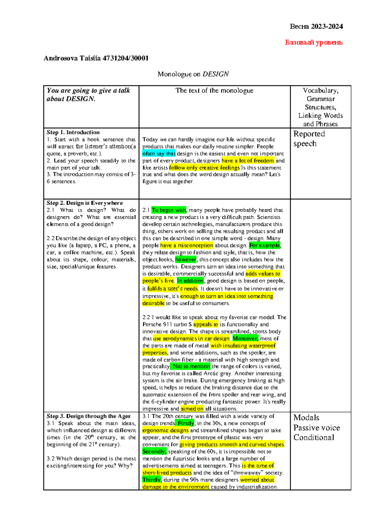 Monologue Design - Весна 2023 - 2024 Базовый уровень Androsova Taisiia ...