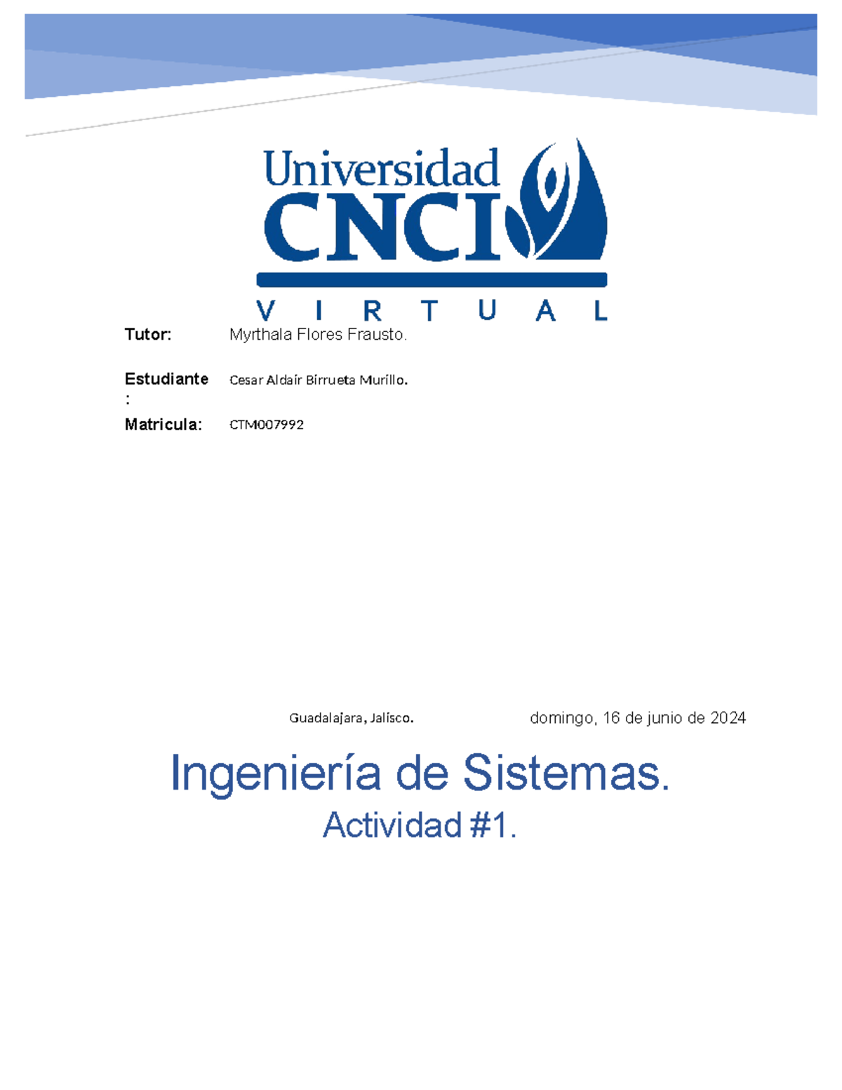 Actividad 1 Sistemas - Tutor: Myrthala Flores Frausto. Estudiante ...