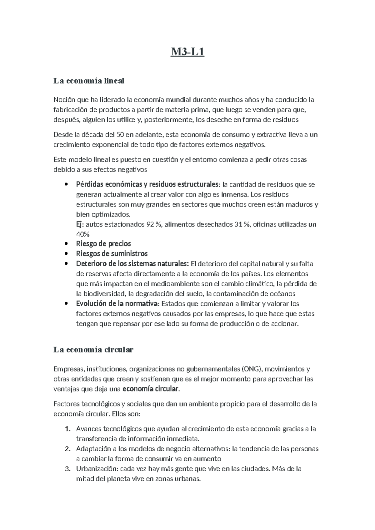 La economía lineal - M3-L La economía lineal Noción que ha liderado la ...