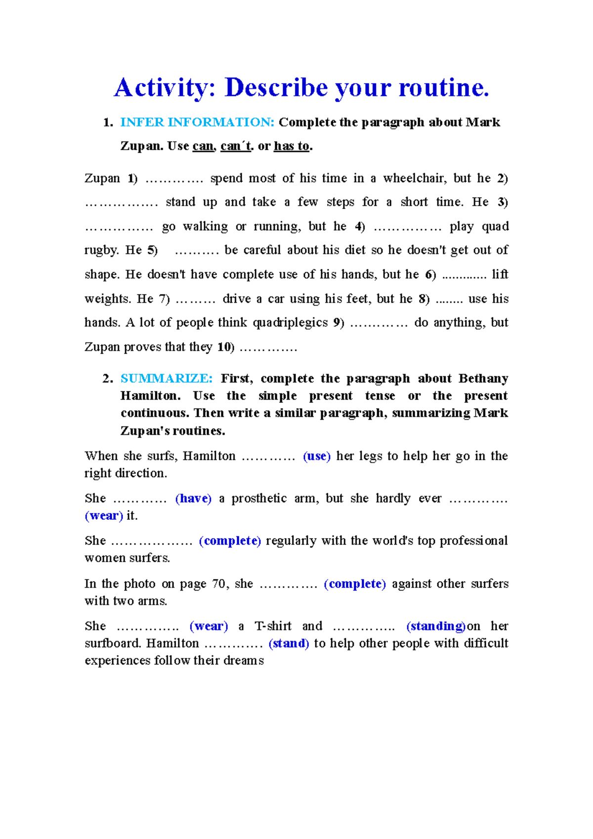 Activity Describe your routine - ingles - UCE - Studocu