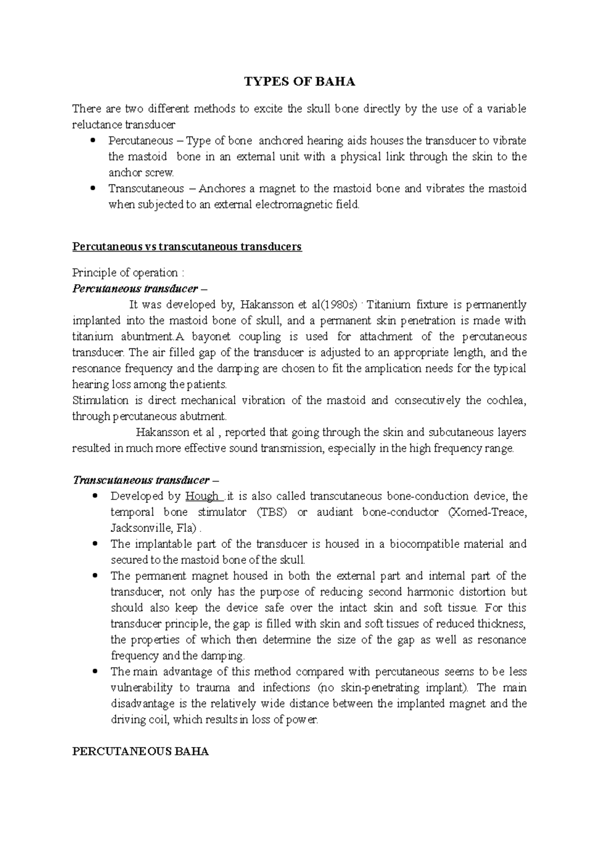 Types OF BAHA - audiology - Studocu