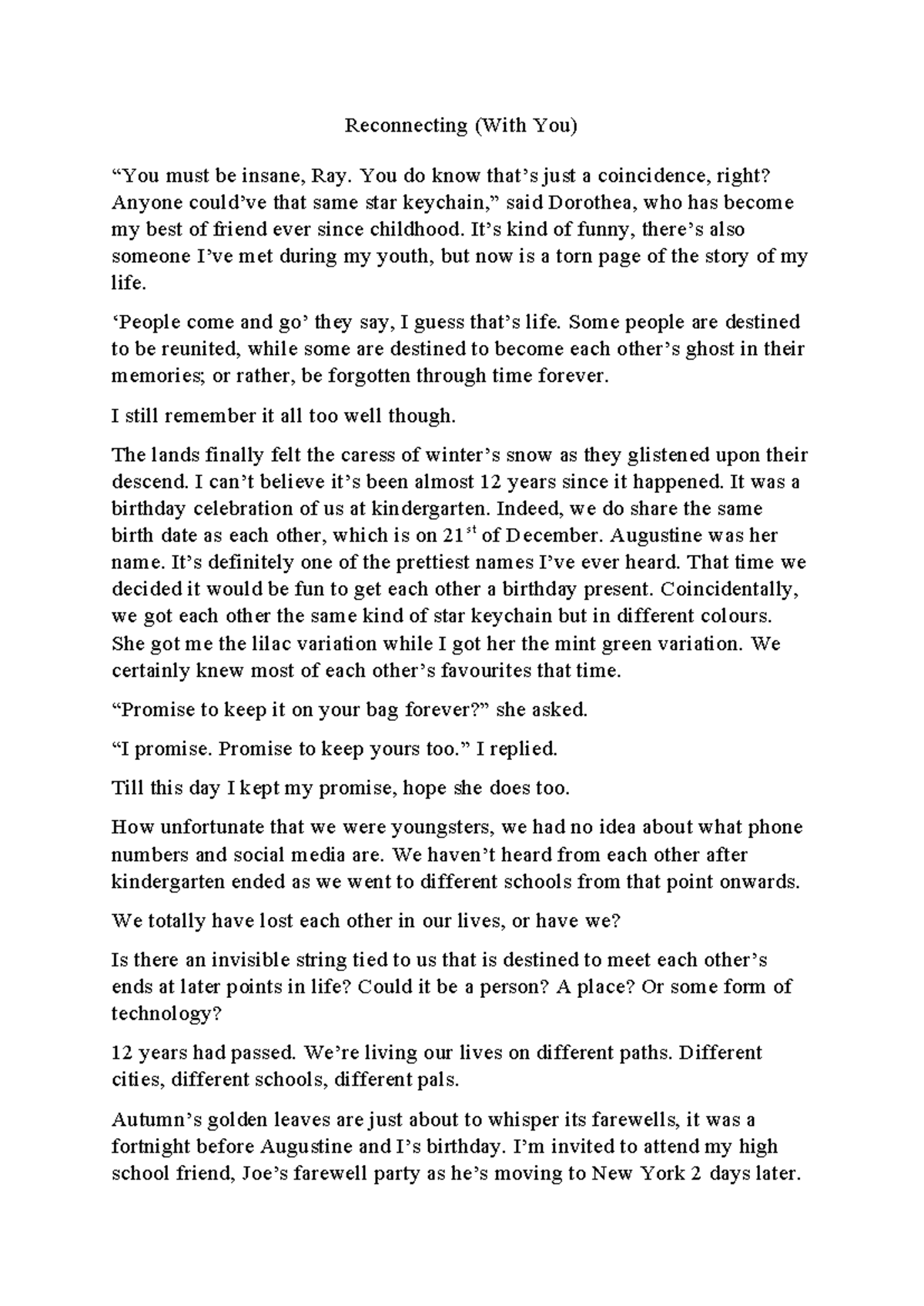 Reconnecting (With You) - Reconnecting (With You) “You must be insane ...