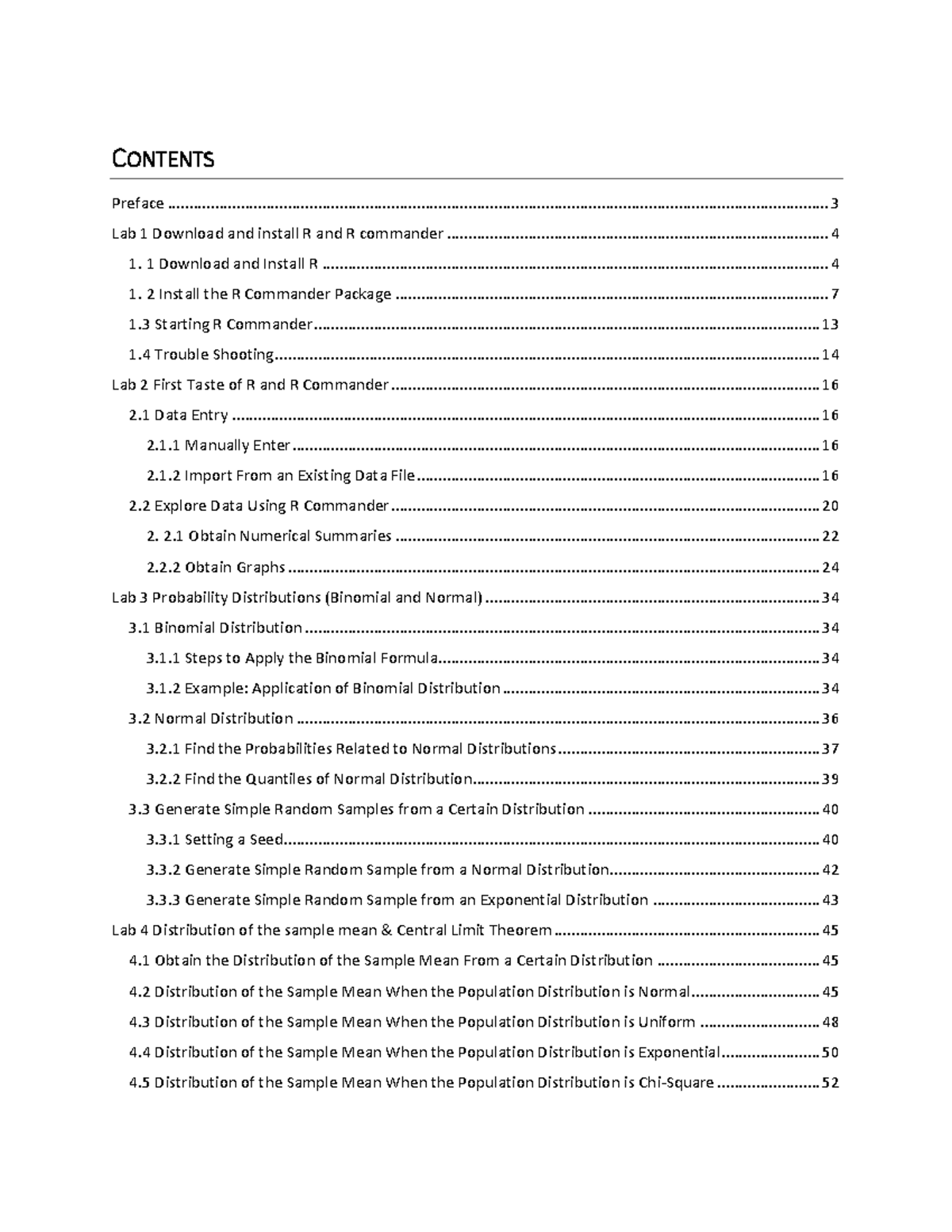Lab Manual in R Version 3 - CONTENTS Preface Lab 1 Download and install ...