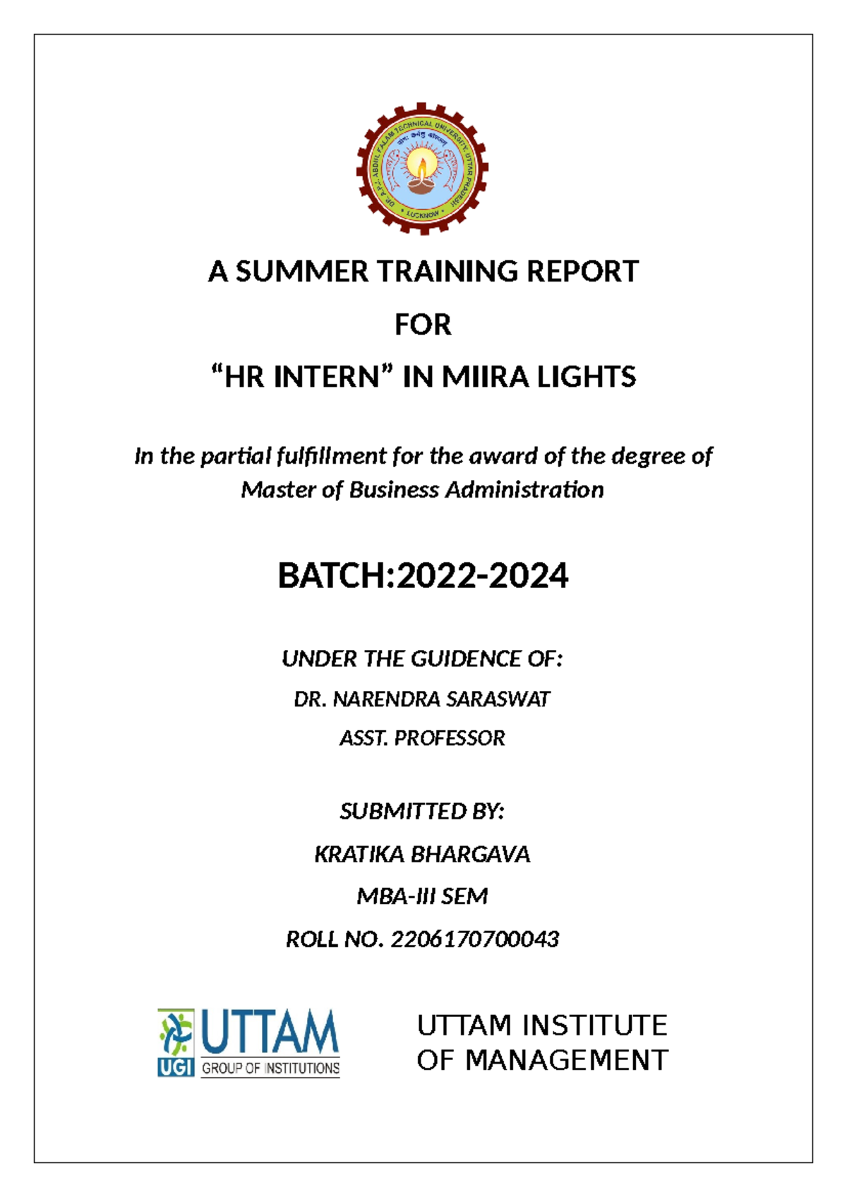 A Summer Training Report - A SUMMER TRAINING REPORT FOR “HR INTERN” IN ...