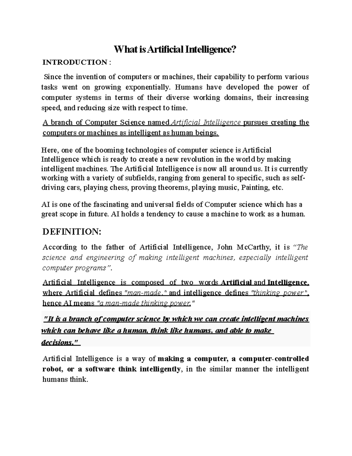 Artificial Intelligence Introduction and Applications - What is ...