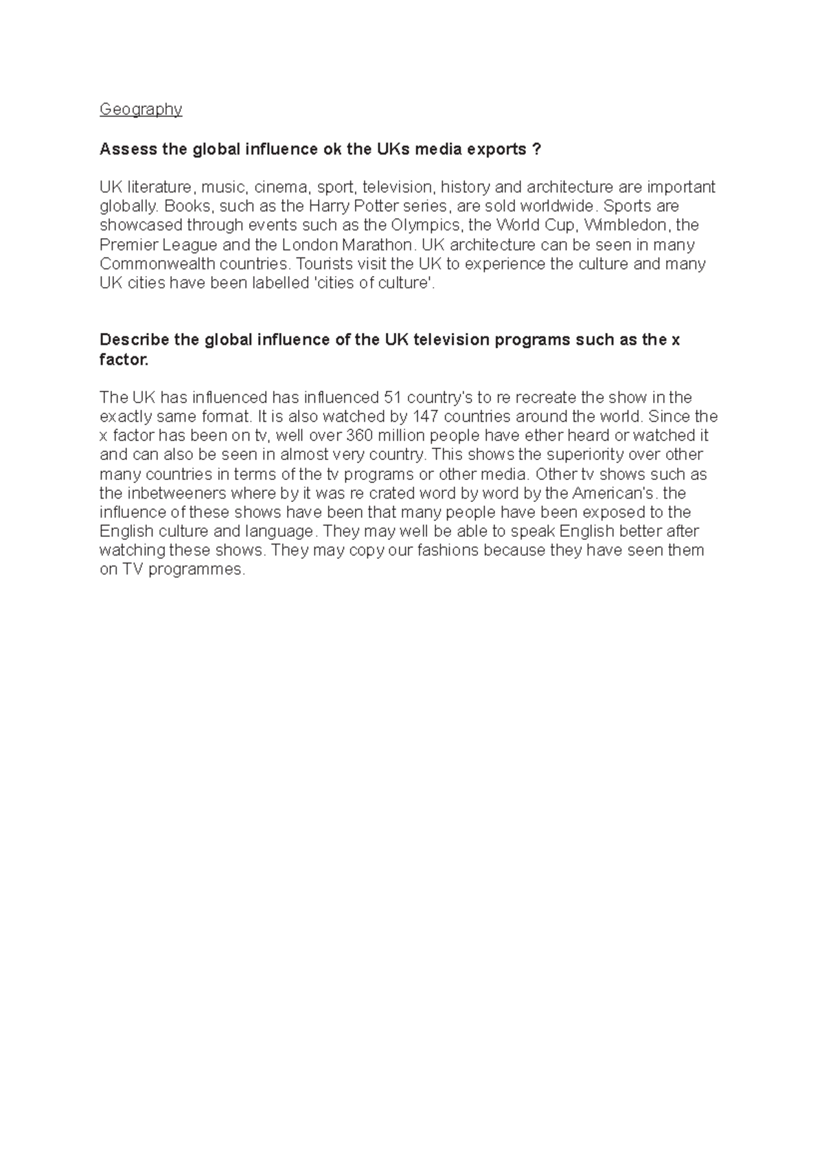 The UKs global influence - Geography Assess the global influence ok the ...