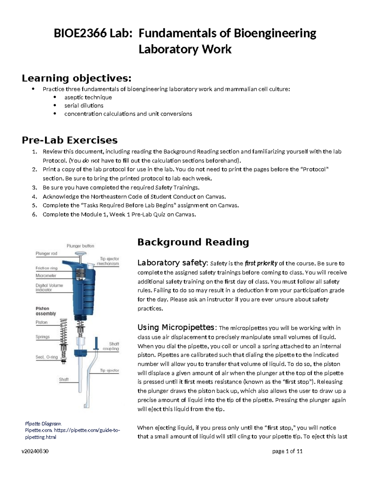 BIOE2366 2024 Fall Module 1 Week1 pipetting - BIOE2366 Lab ...