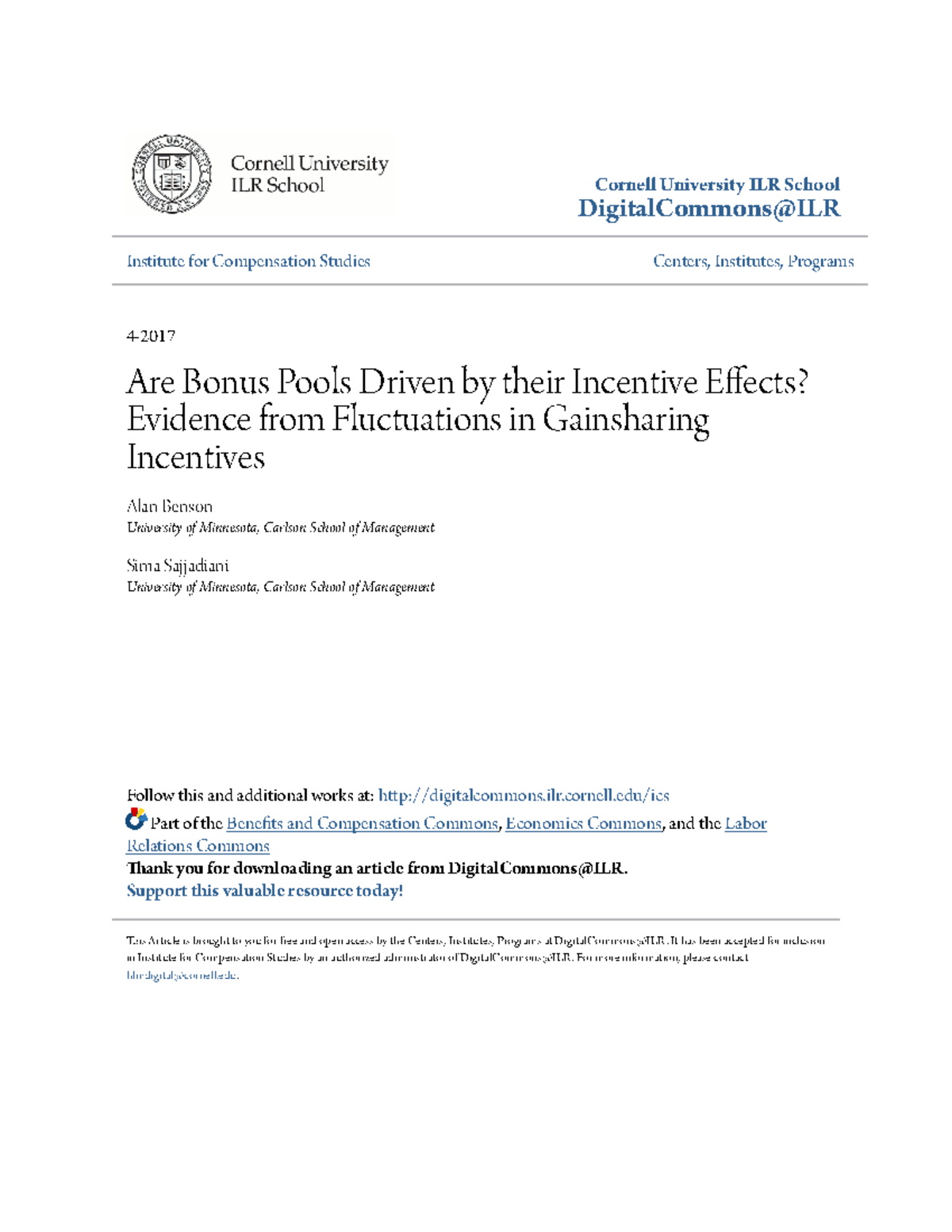 Are Bonus Pools Driven by their Incentive Effects Evidence from ...