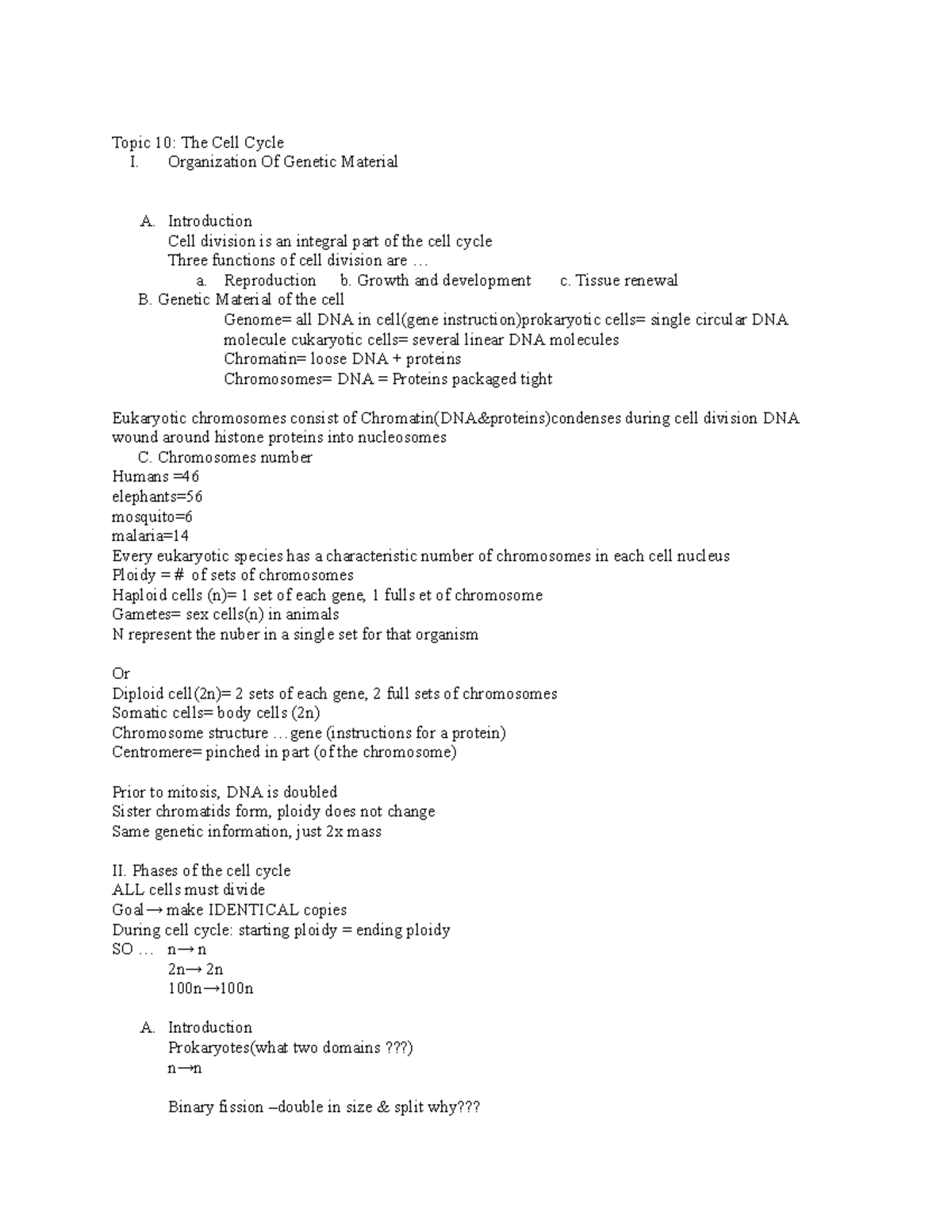 Untitled document-2 - Exam 2 Notes - Topic 10: The Cell Cycle I ...