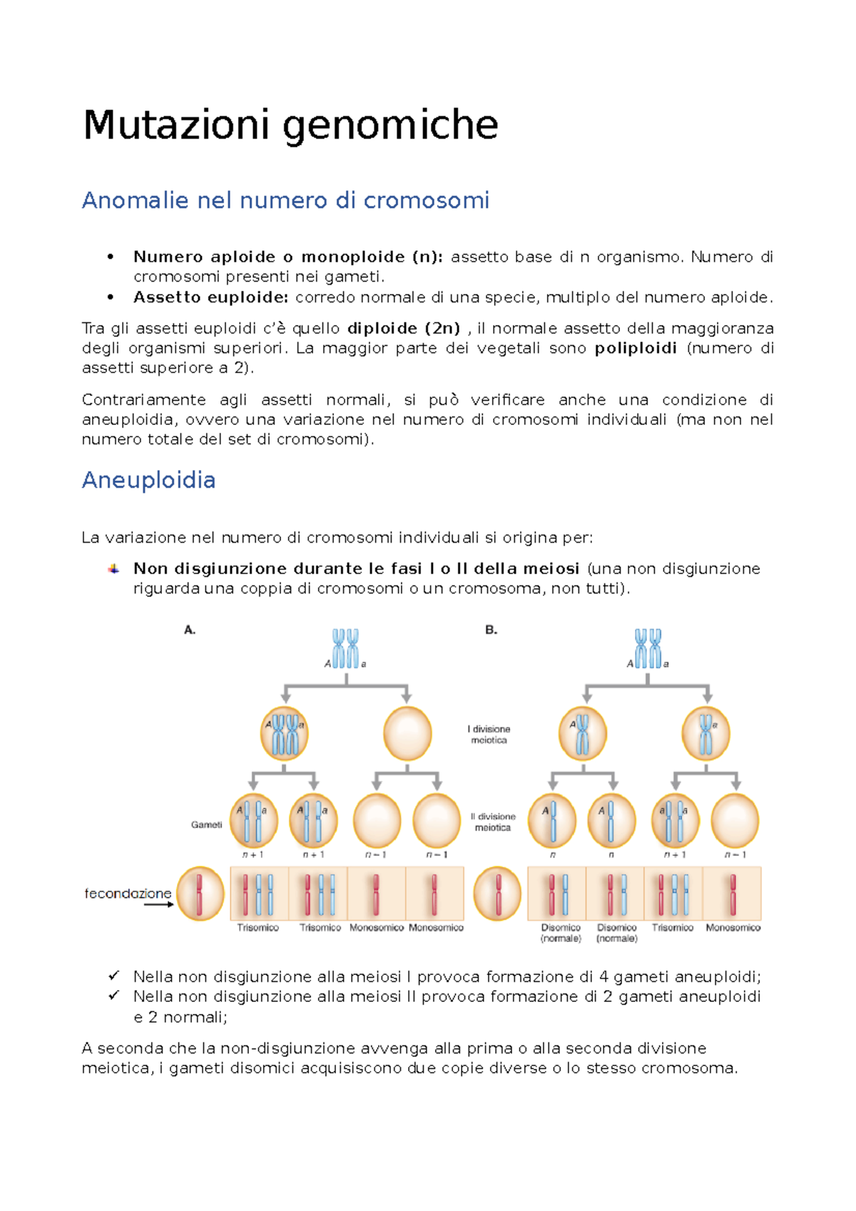 Mutazioni genetiche 3 - Mutazioni genomiche Anomalie nel numero di ...