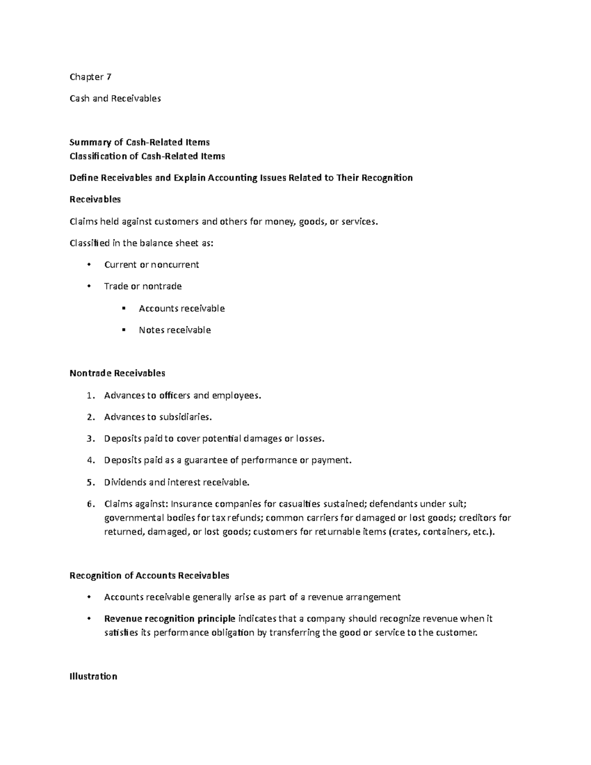 Chapter 7 Lecture Notes 2 - Chapter 7 Cash and Receivables Summary of ...
