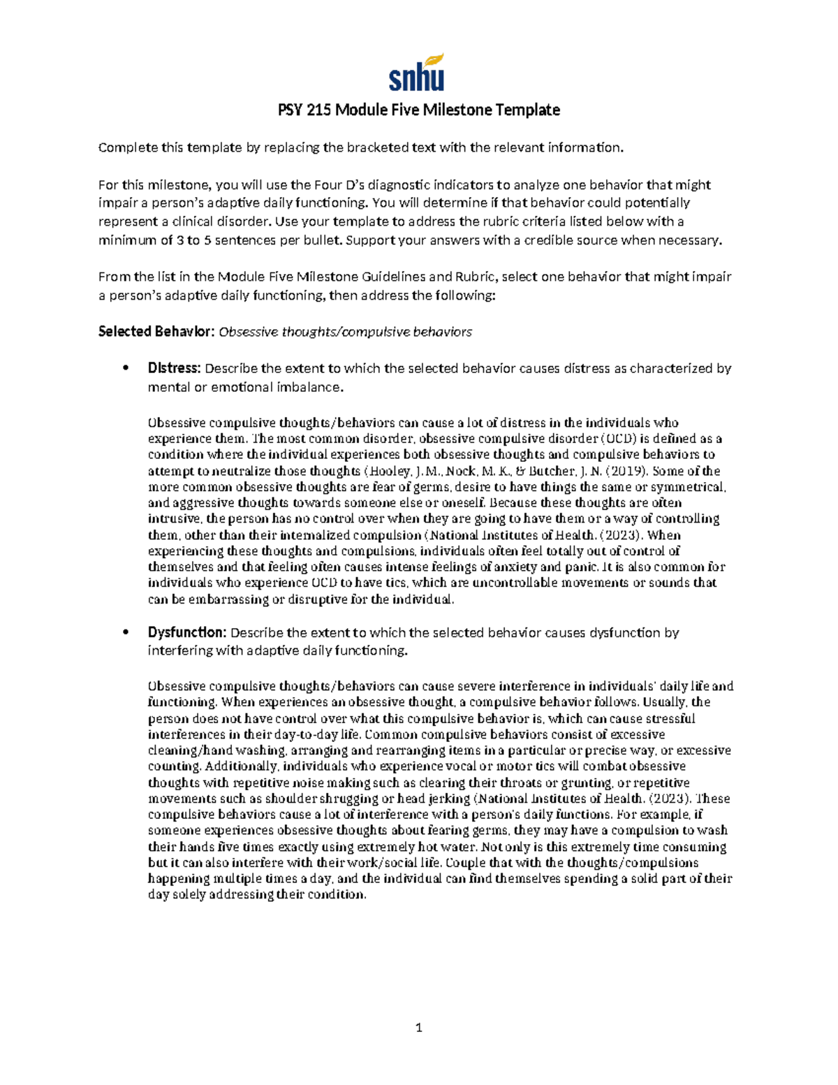 PSY 215 Module Five Milestone Completed - PSY 215 Module Five Milestone ...