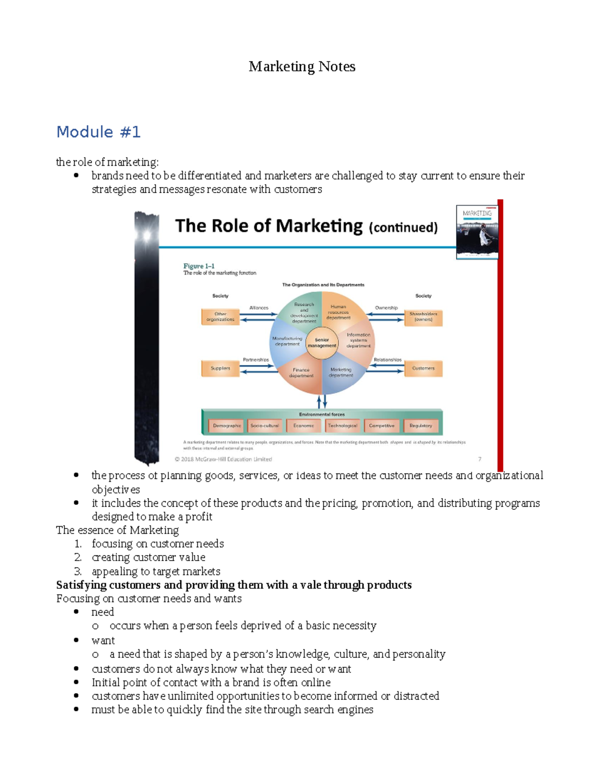 Marketing Notes - Marketing Notes Module #1 the role of marketing ...
