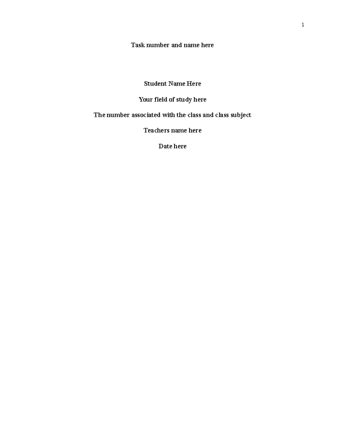 Task 1 Passed ELA - 1 Task number and name here Student Name Here Your ...