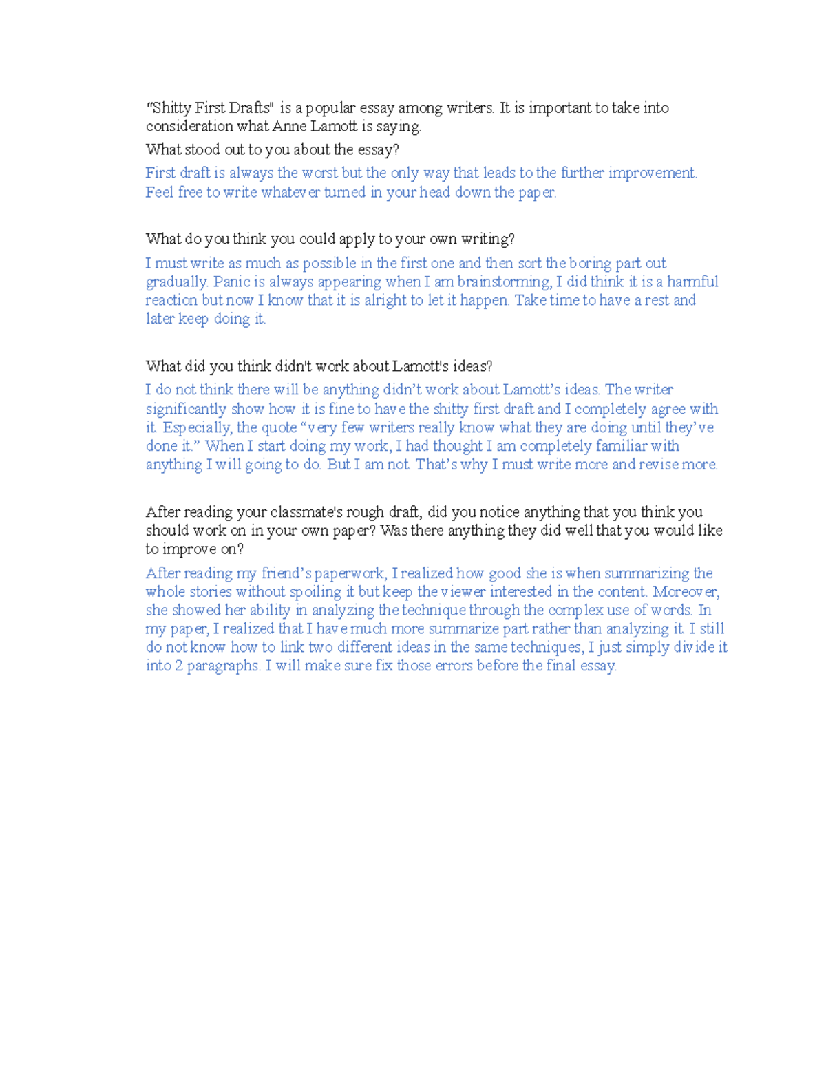 Shitty First Drafts Assignment - WRIT 101 - Writ 101 - Ole Miss - Studocu