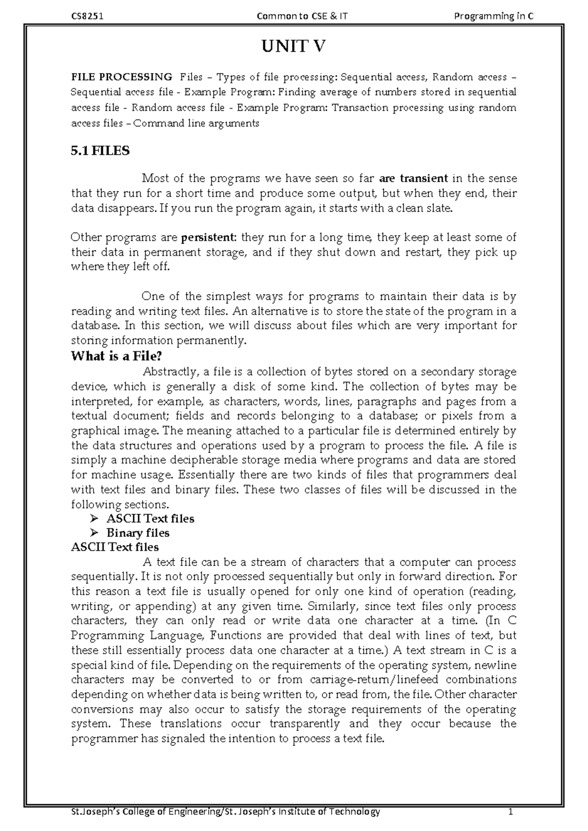 C unit 5 - programmingin c unit 5 notes - St’s College of Engineering ...