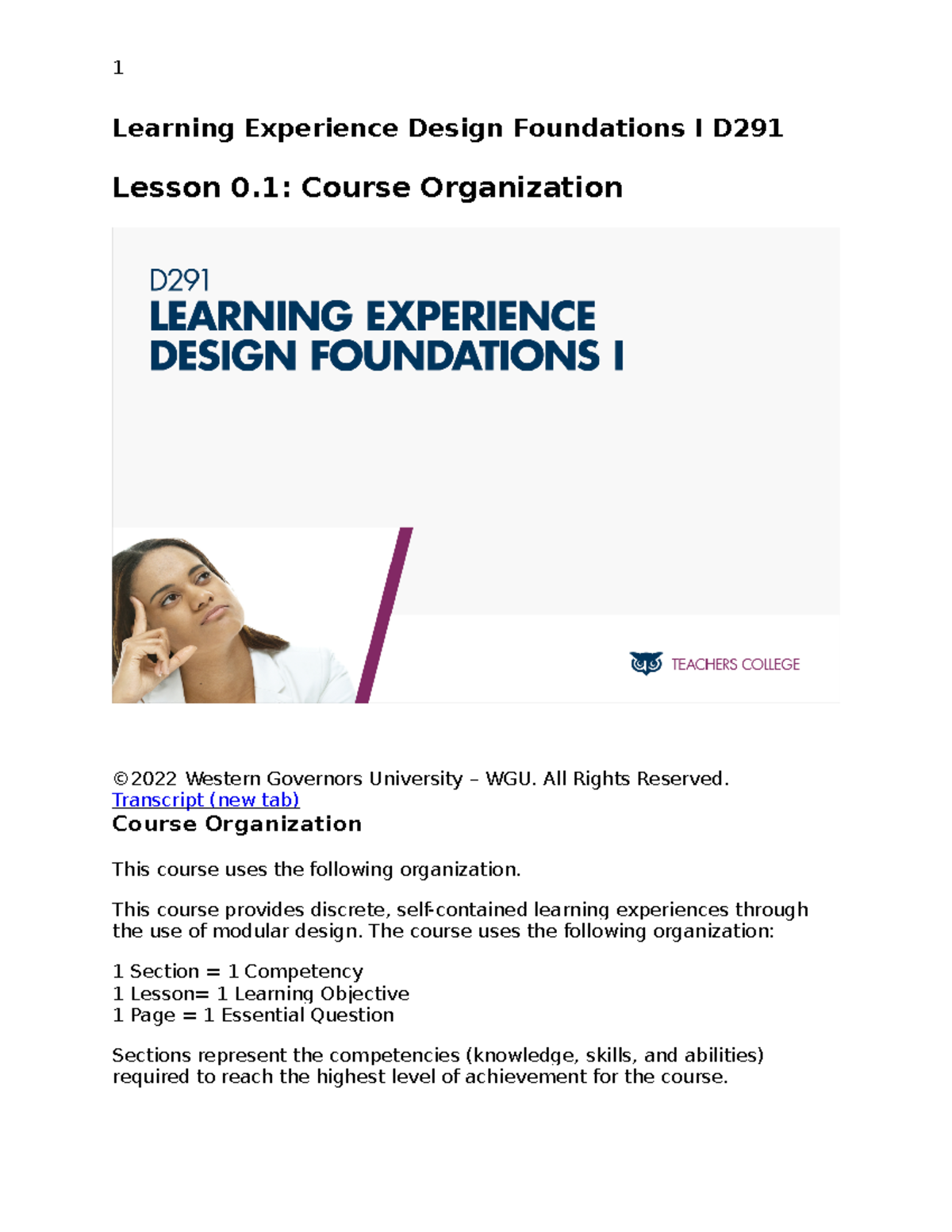 Learning Experience Design Foundations I - D291 Section 1 - Learning ...