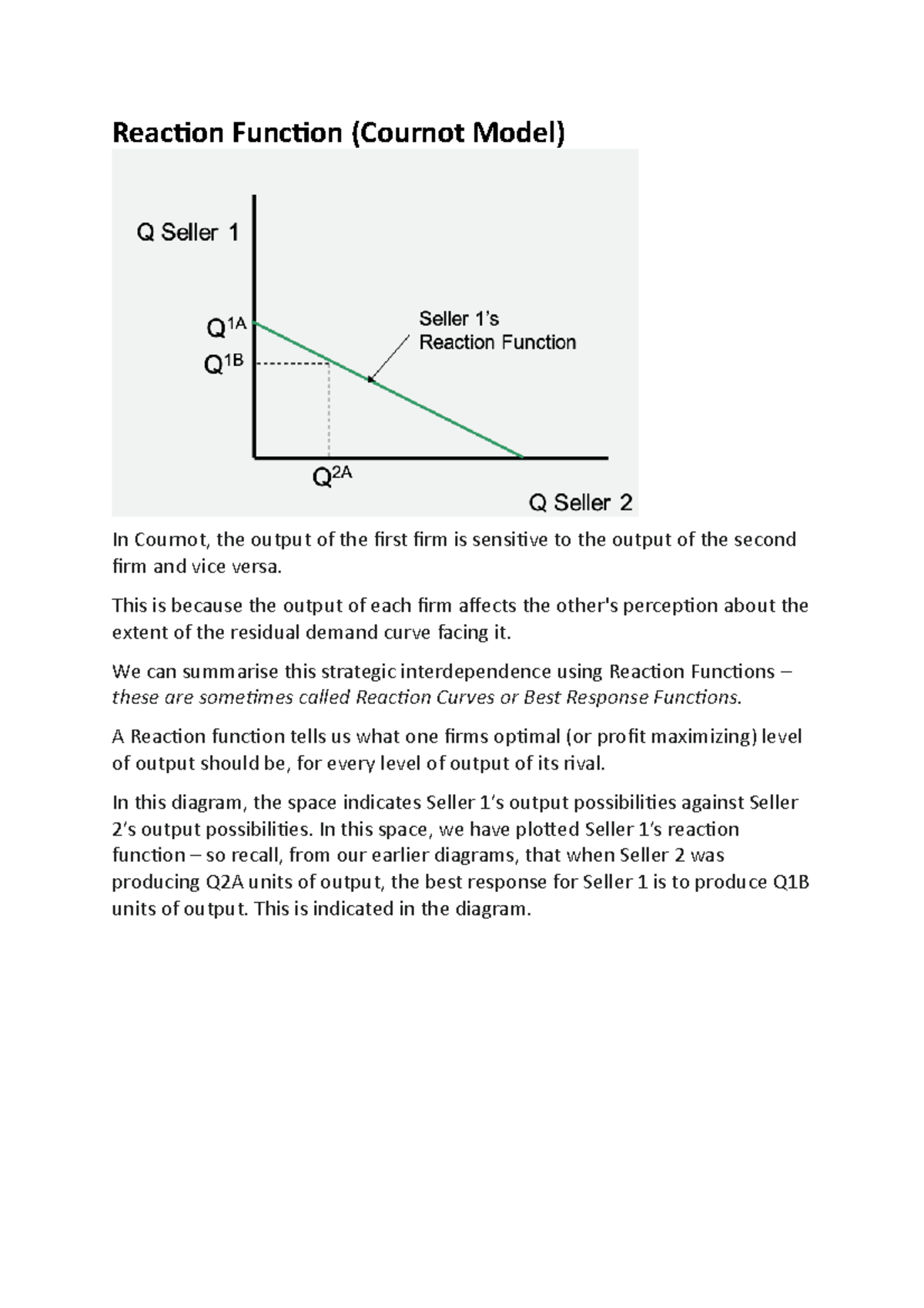 Reaction Function (Cournot) - This is because the output of each firm ...