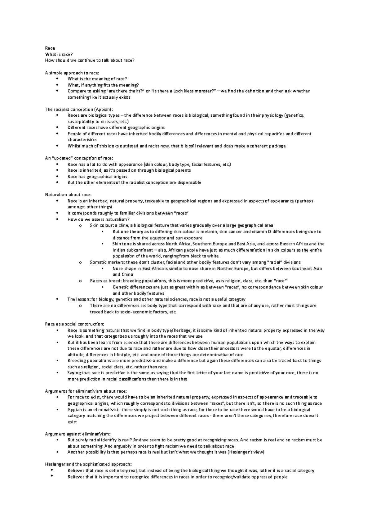 Race Cheat Sheet - Summary of race section of the course - Race What is ...