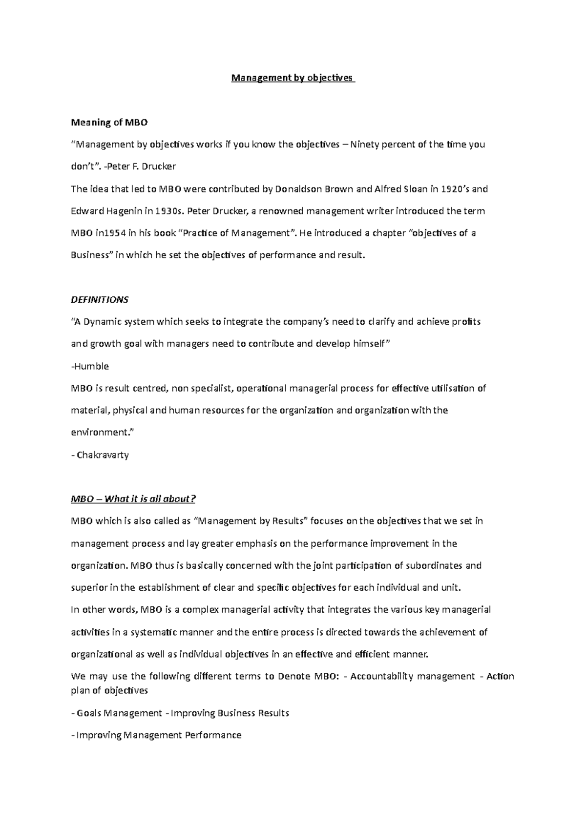 Ppm 03 - Shortest note - Management by objectives Meaning of MBO ...