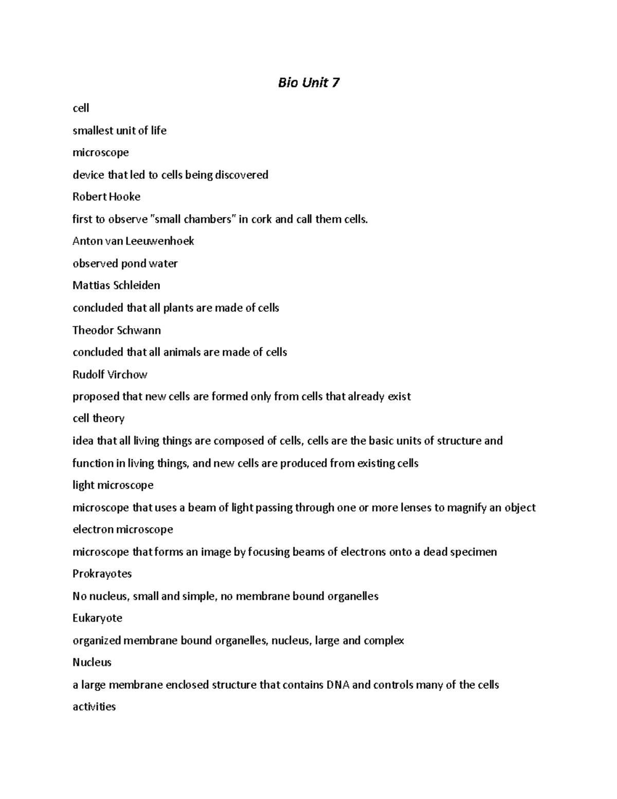 Biology Lesson Unit 7 - Bio Unit 7 cell smallest unit of life ...