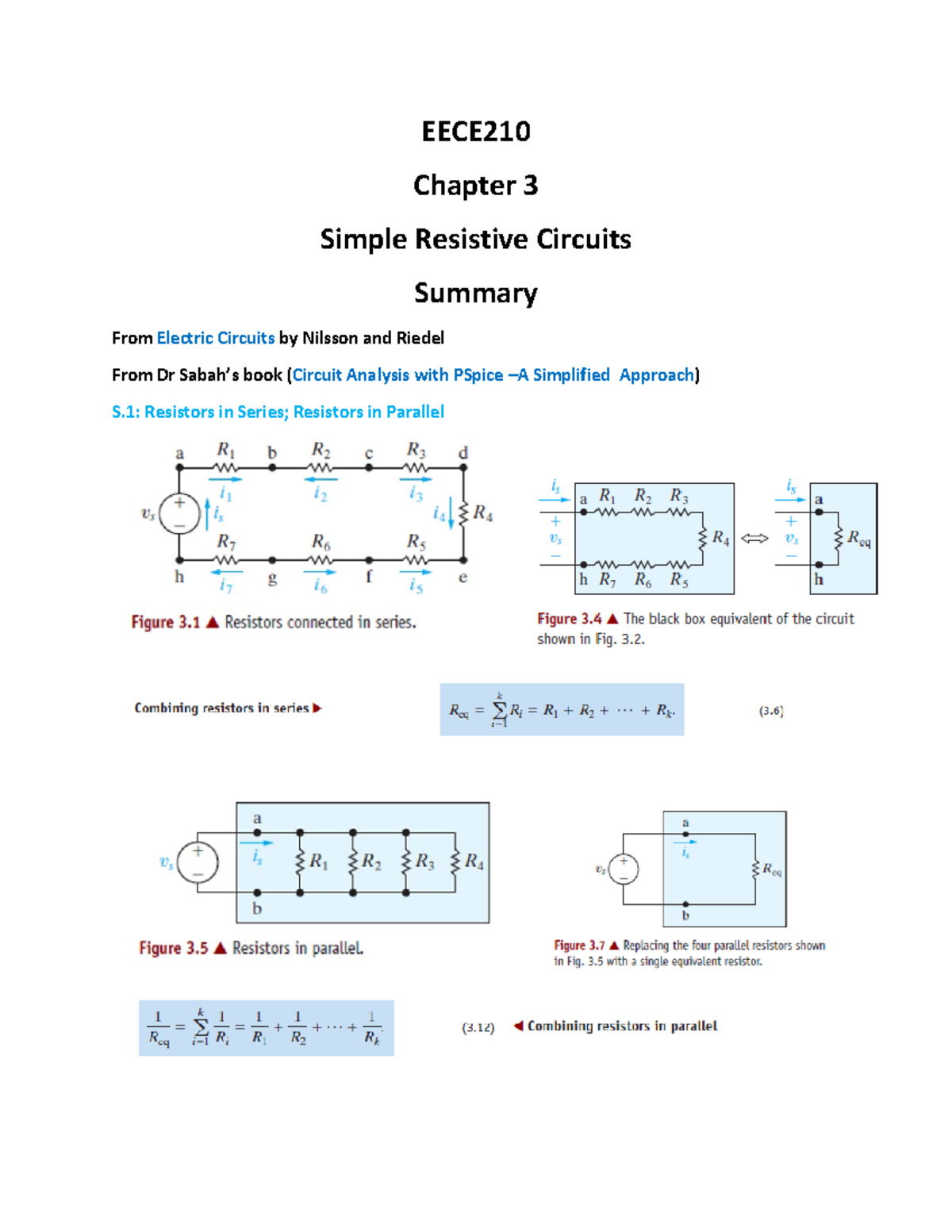 EECE 210-Chapter 3-Summary-Simple Resistive Circuits - EECE Chapter 3 Simple Resistive Circuits ...