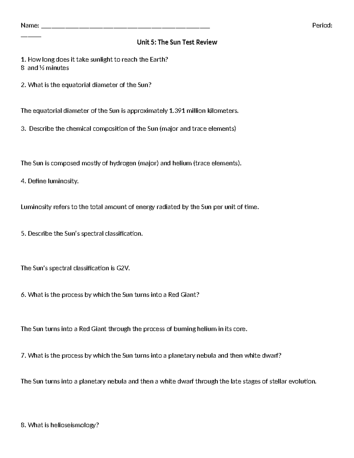 Unit 5 Sun test review (1) - Name ...
