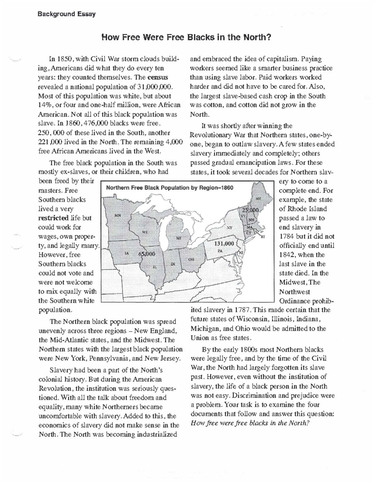 How Free Were Blacks in the North reading yayy - Background Essay How ...