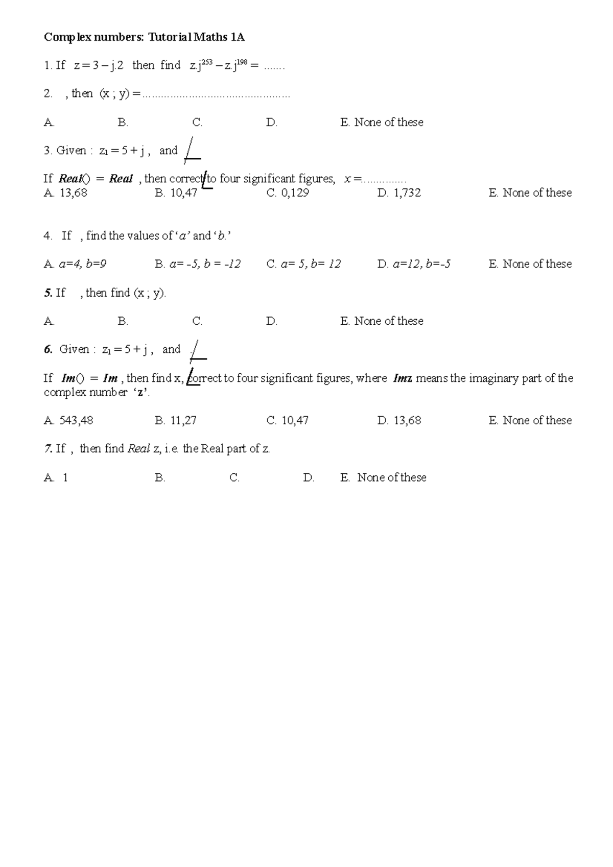Complex numbers tut 1A - helpful - Complex numbers: Tutorial Maths 1A ...