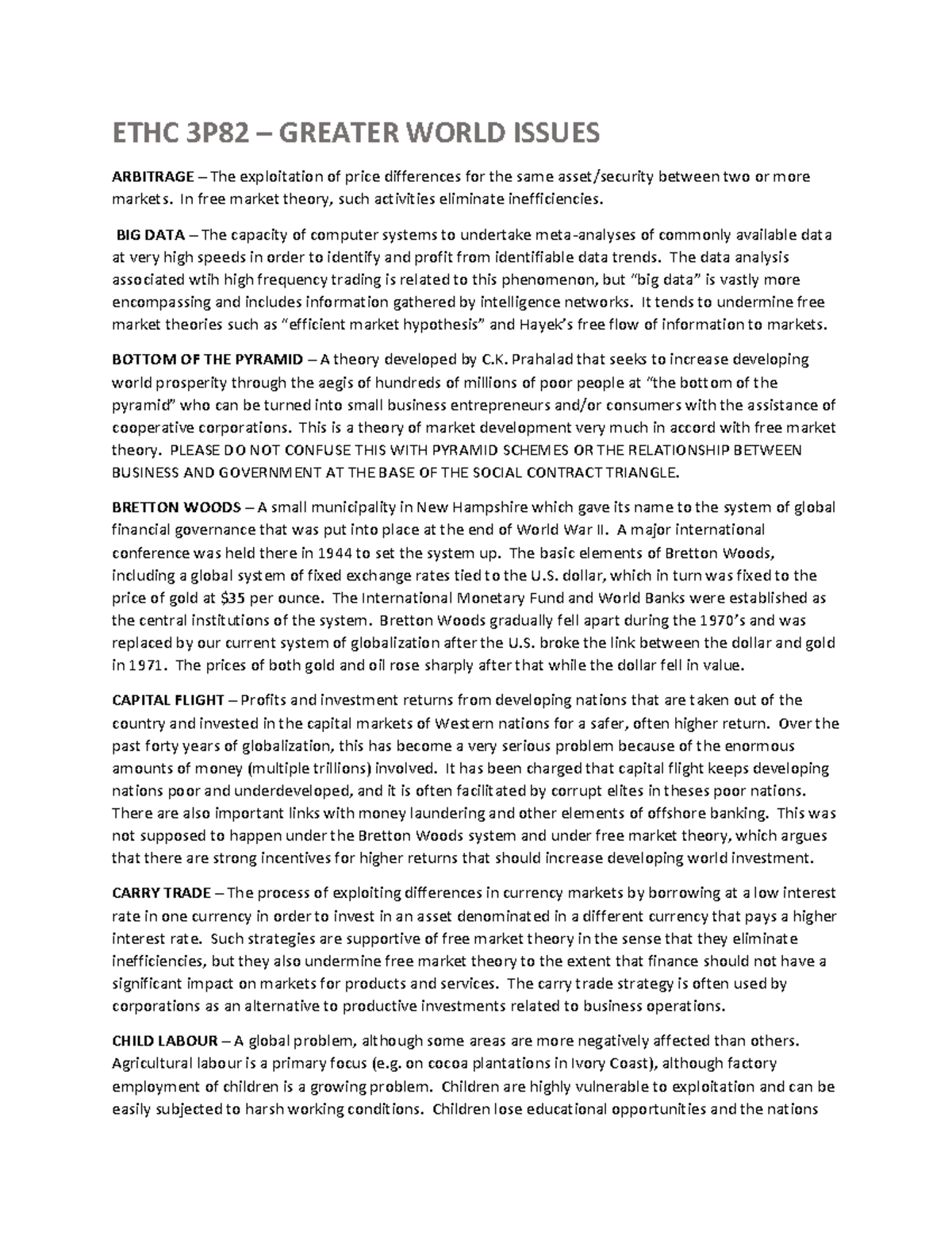 ETHC 3P82 Ideas of Greater World Issues - ETHC 3P82 – GREATER WORLD ...