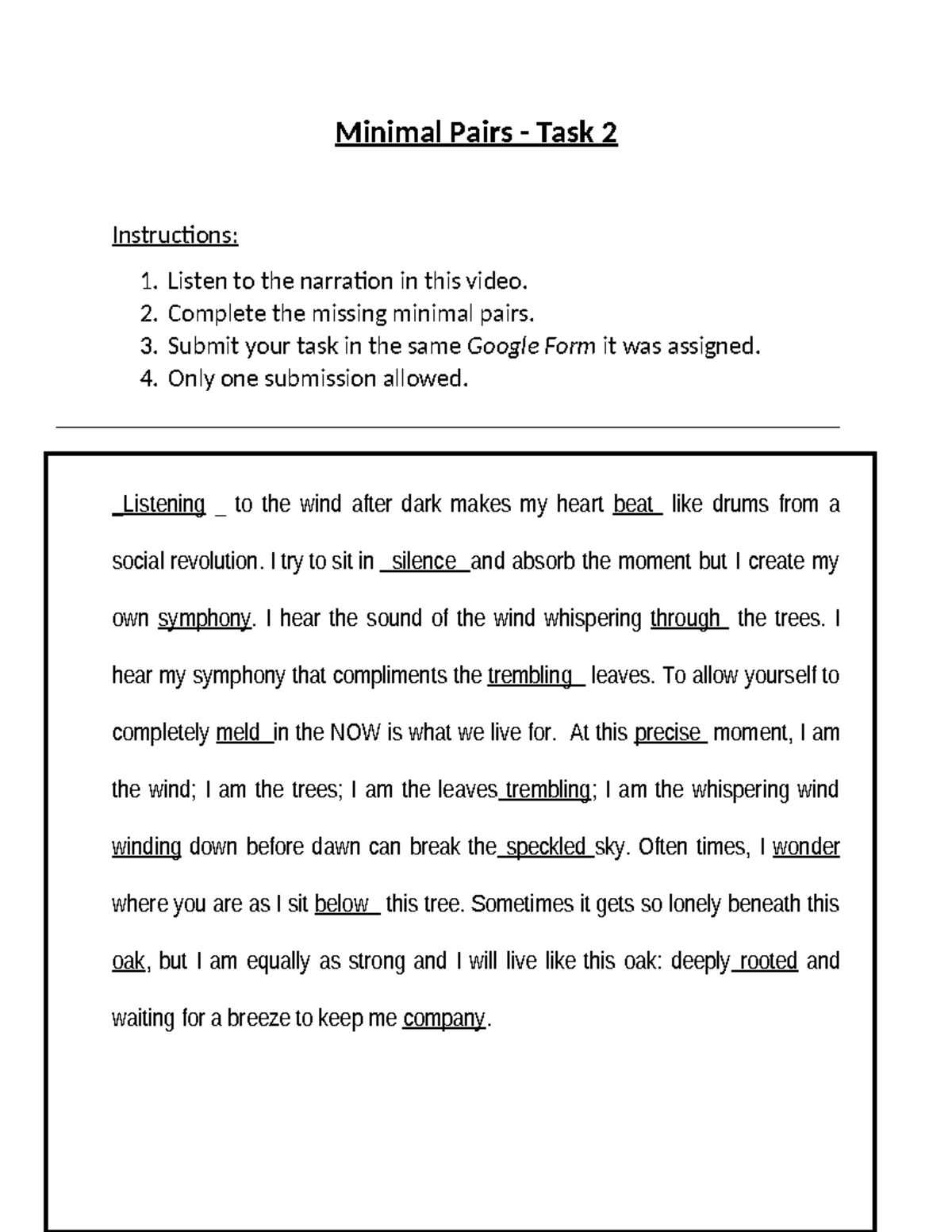 Minimal Pairs - Task 2 - Listen to the narration in this video. 2 ...