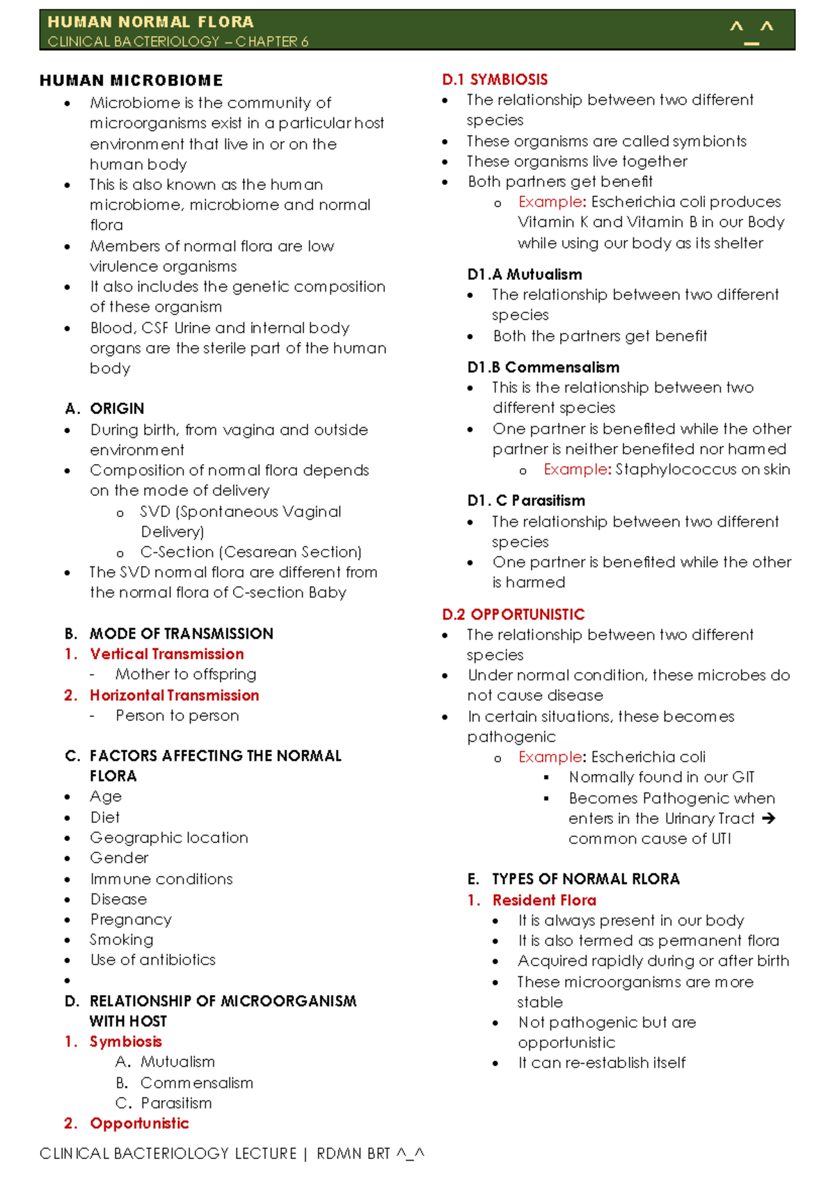 Chapter 6 Human Microbiome - Bacteriology Lecture - HUMAN NORMAL FLORA ...
