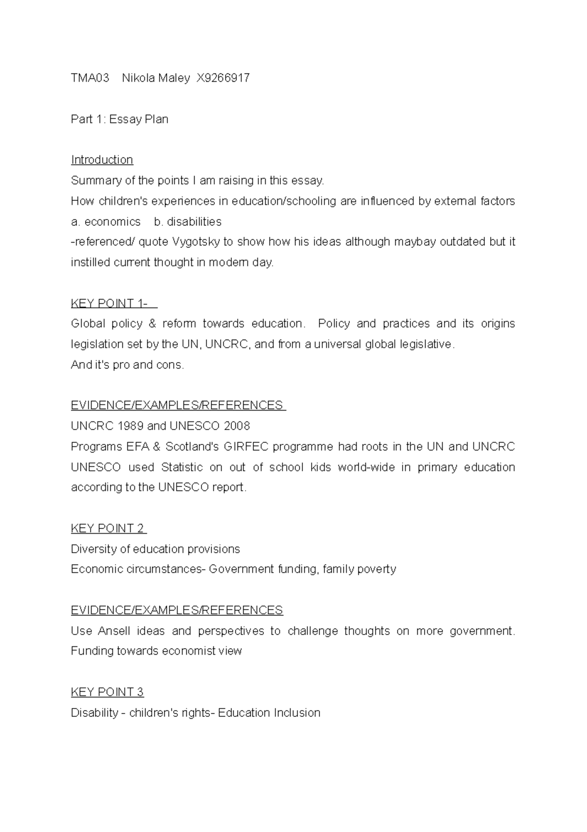 X9266917 TMA03 - TMA - TMA03 Nikola Maley X Part 1: Essay Plan ...