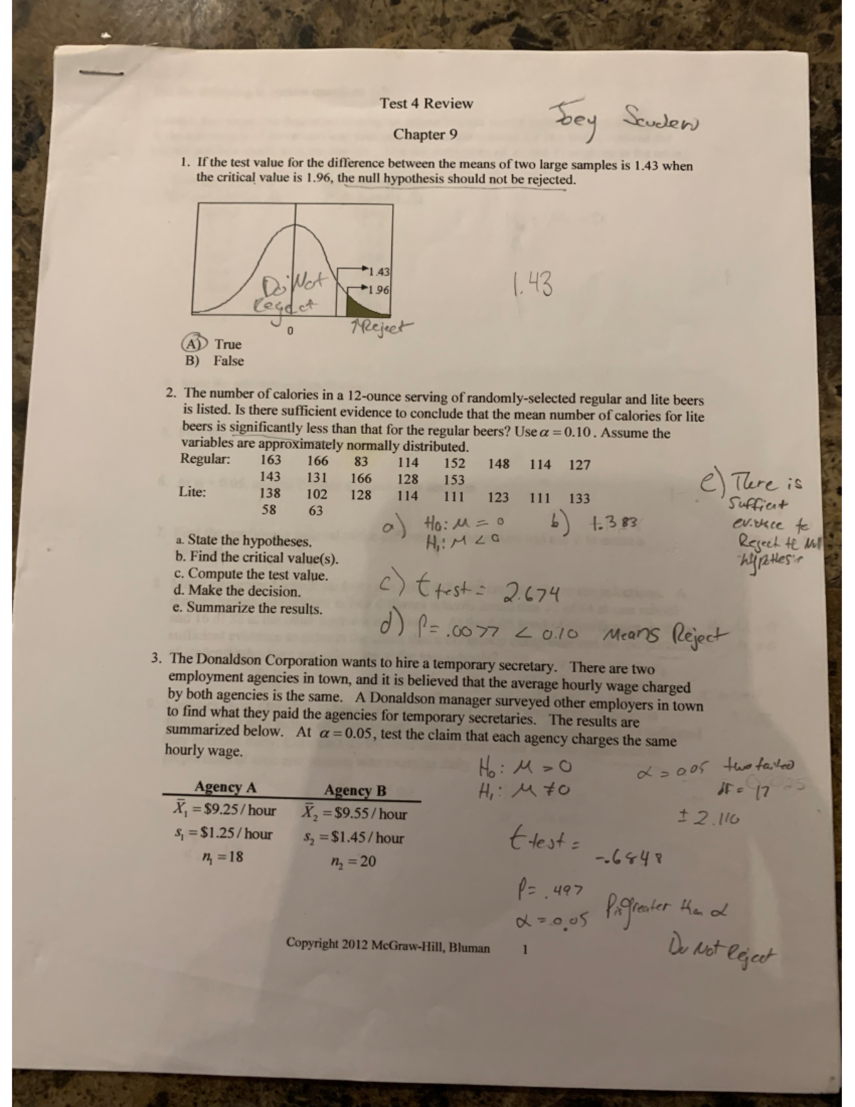 Test 4 Review - Page 1 - STA 2023 - Studocu